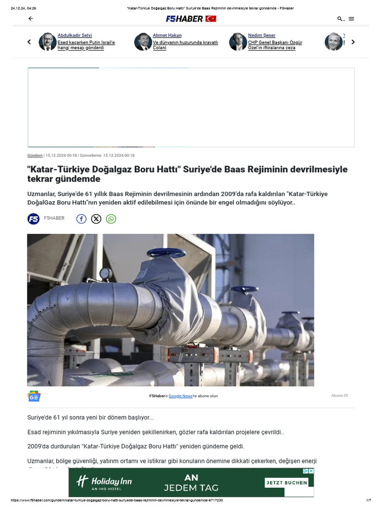 Katar-Türkiye Doğalgaz Boru Hattı - Suriye'de Baas Rejiminin Devrilmesiyle Tekrar Gündemde ...