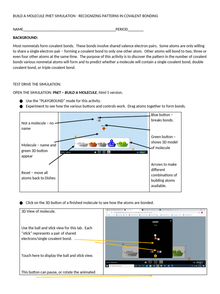 Build A Molecule Phet Lab - Patterns in Covalent Bonding | PDF ...