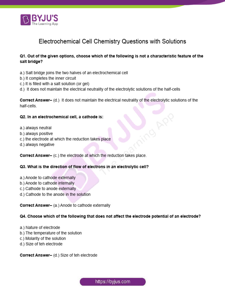 Electrochemical Cell Questions | PDF | Electrochemistry | Electrode
