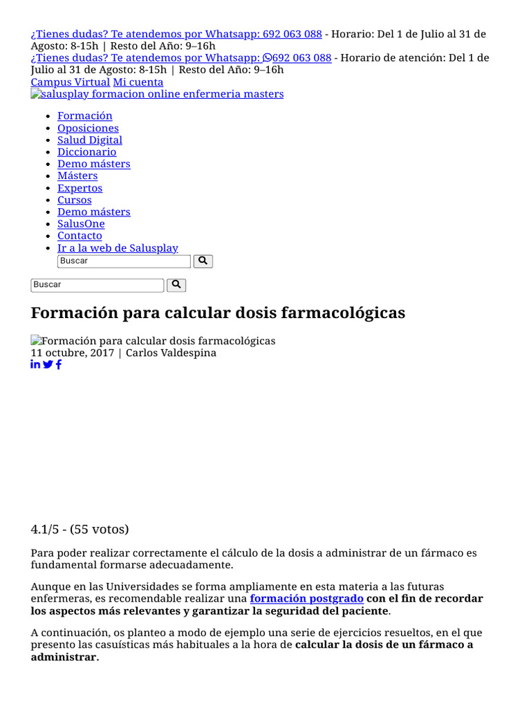 Formación para Calcular Dosis Farmacológicas | PDF | Concentración ...