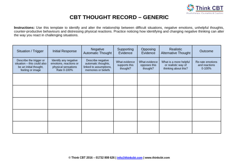 Fillable CBT Thought Record | PDF