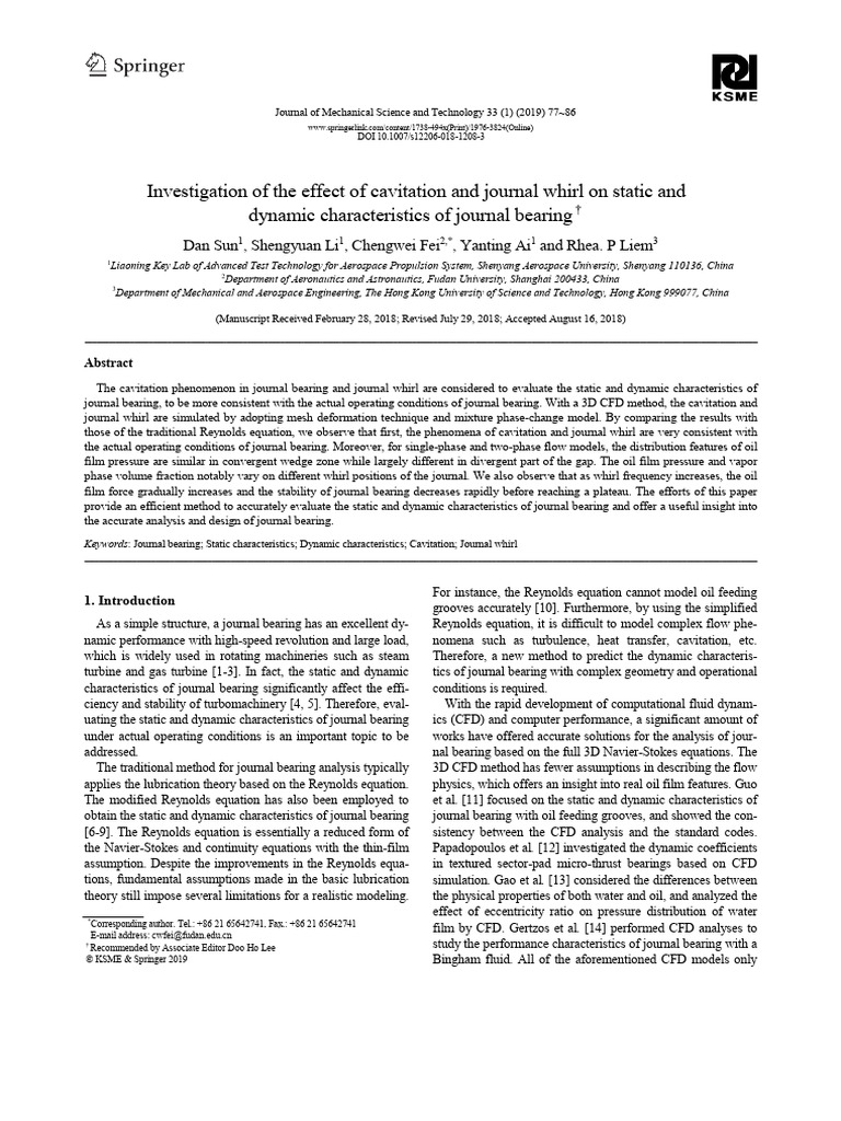 Investigation of The Effect of Cavitation and Journal Whirl On Static ...