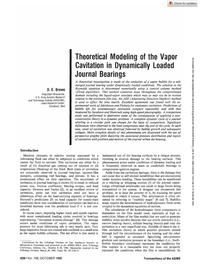 10. Theoretical Modeling of the Vapor Cavitation in Dynamically Loaded Journal Bearings | PDF ...