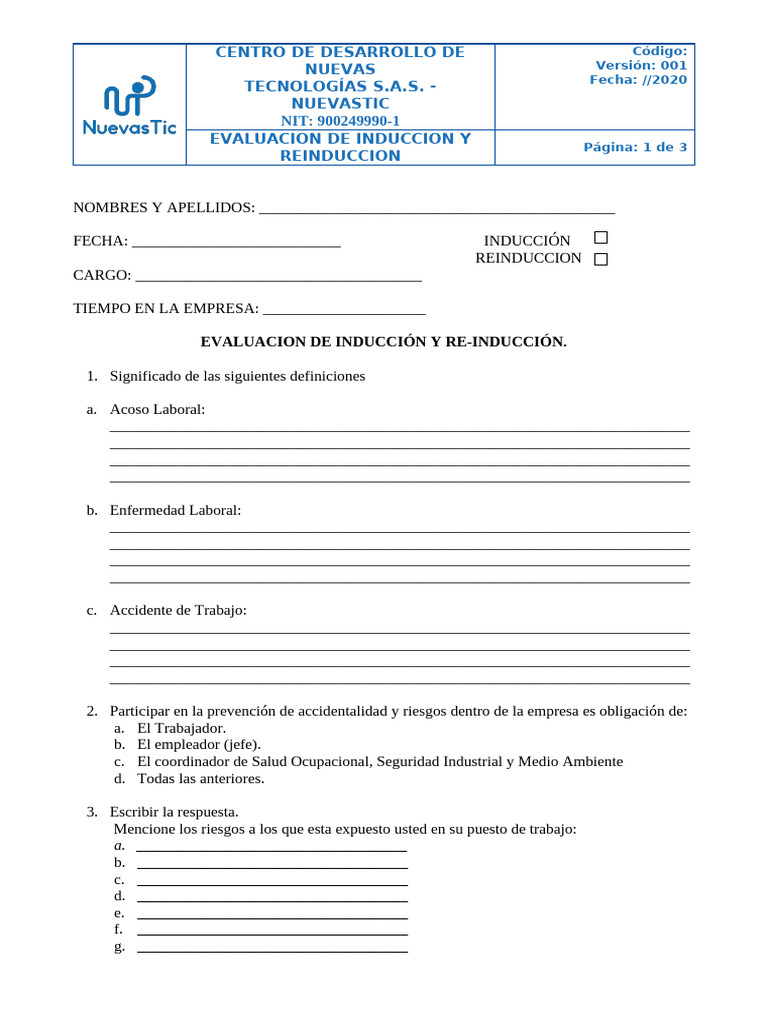 Evaluacion de Induccion y Reinduccion | PDF