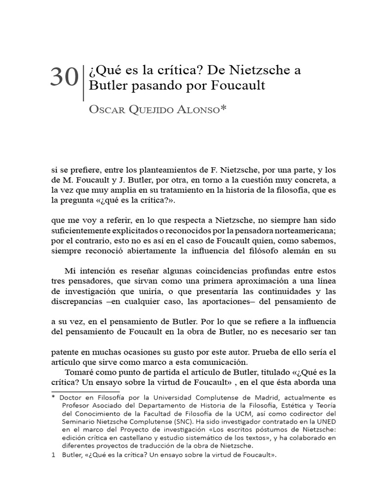 Crítica: Nietzsche, Foucault y Butler | PDF | Michel Foucault ...