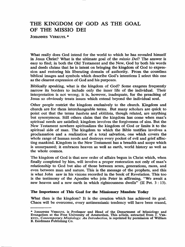Verkuyl - The Kingdom of God As The Goal of The Missio Dei | PDF ...