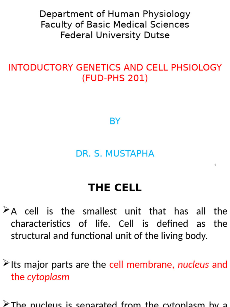 PHS 201 Cell and Genetic | PDF | Nucleotides | Cell Adhesion