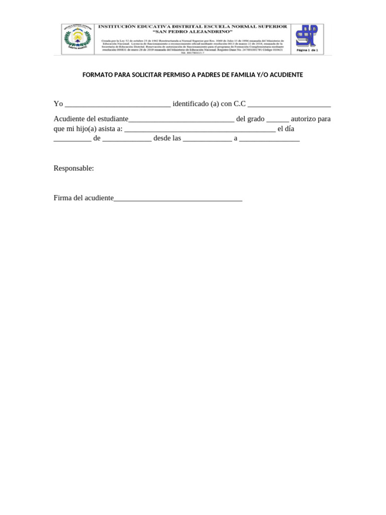 Formato Para Solicitar Permiso a Padres de Familia y | PDF