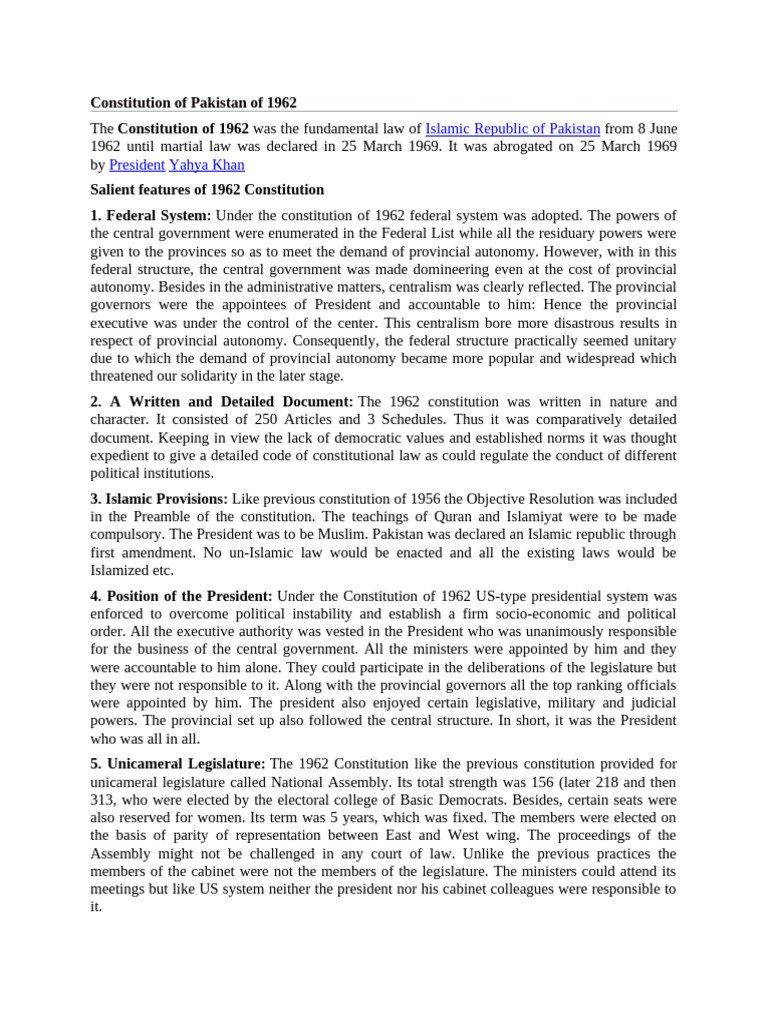 Constitution of Pakistan of 1962 | PDF | Justice | Crime & Violence