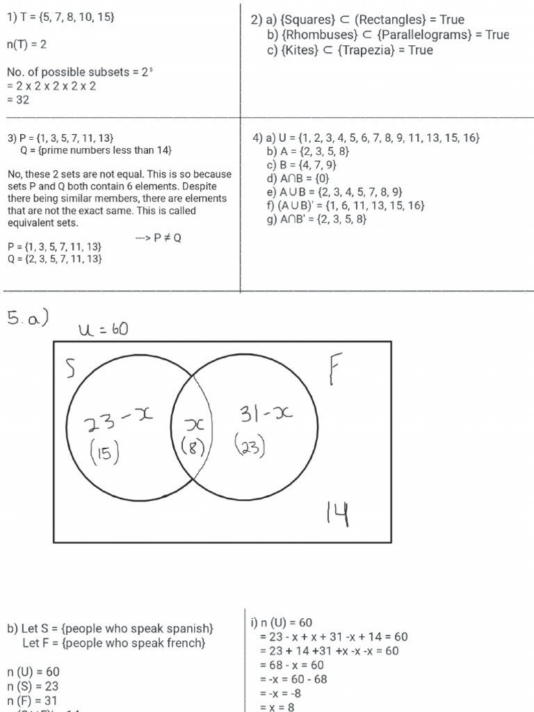Math Assignment Basic Set Theory with Two Sets | PDF