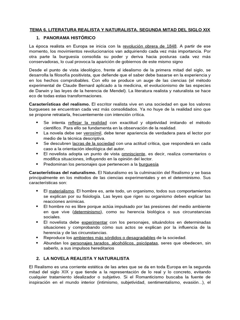 Literatura Realista y Naturalista XIX | PDF | Realismo literario | Novelas