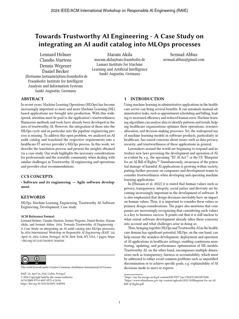 Towards Trustworthy AI Engineering - A Case Study On Integrating An AI Audit Catalog Into MLOps ...