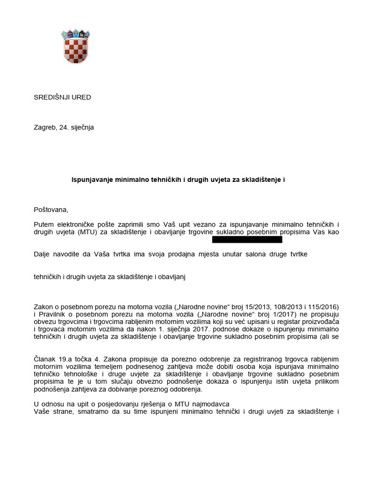 Ispunjavanje Minimalno Tehničkih I Drugih Uvjeta Za Skladištenje I Obavljanje Trgovine Sukladno ...