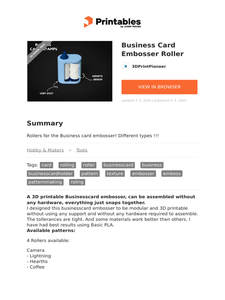 3D Printable Business Card Embosser | PDF