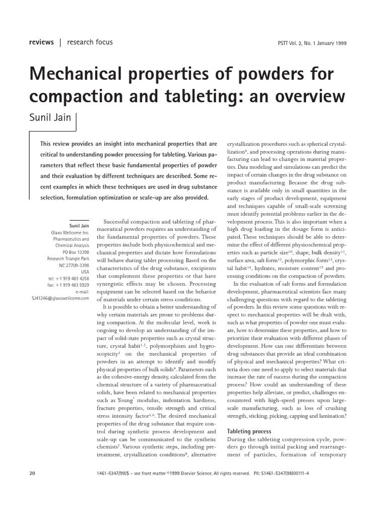Mechanical Properties of Powders For Compaction and Tableting - An ...