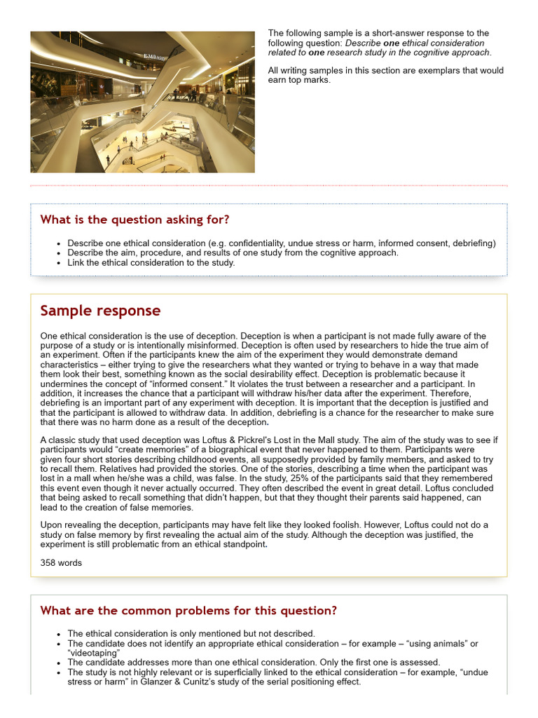 SAQ Exemplar Ethics in cognitive | PDF | Deception | Memory