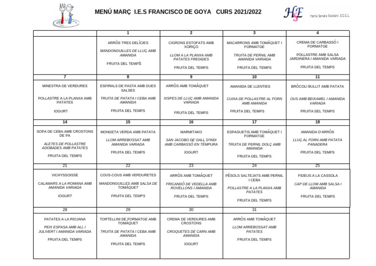 Menu Marc 2022 | PDF