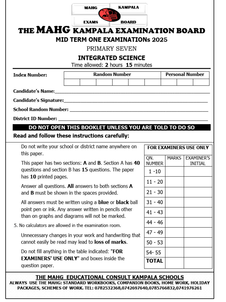 MAHG P.7 Mid Term 1 SCIENCE 2025 | PDF | Poultry