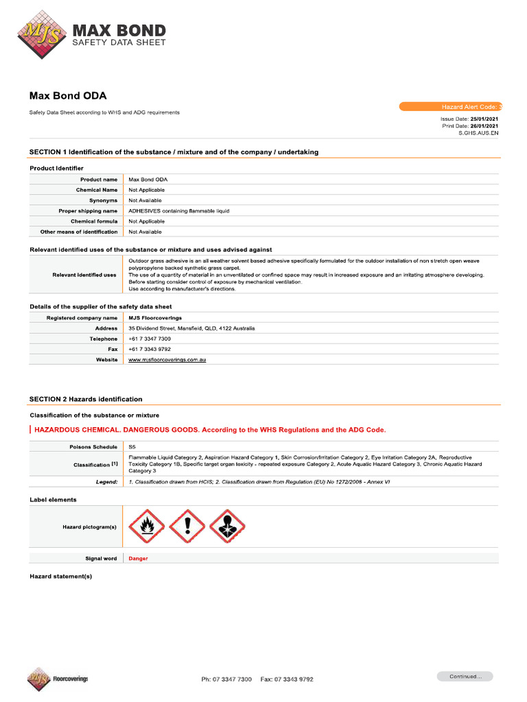 Max Bond Oda SDS | PDF