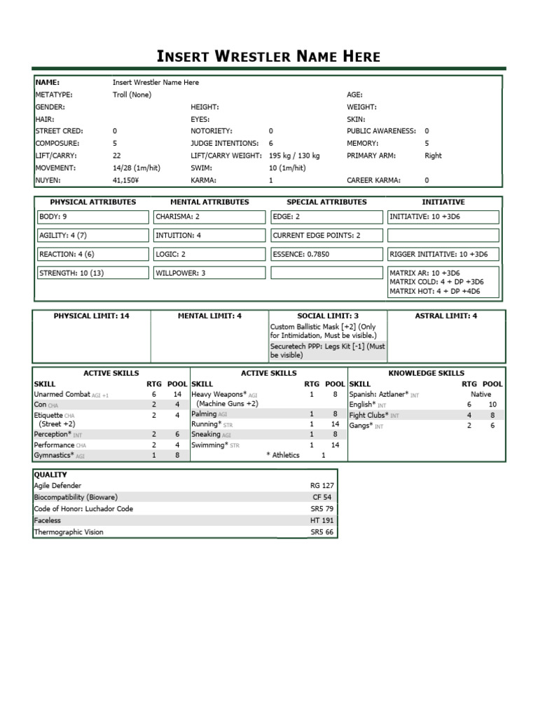 Wrestler Profile: Stats & Skills Overview | PDF