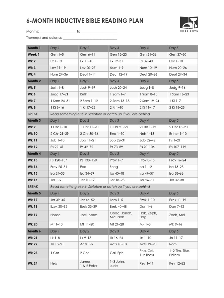 6 Month Bible Reading Plan | PDF | Ancient Literature | Supernatural Books