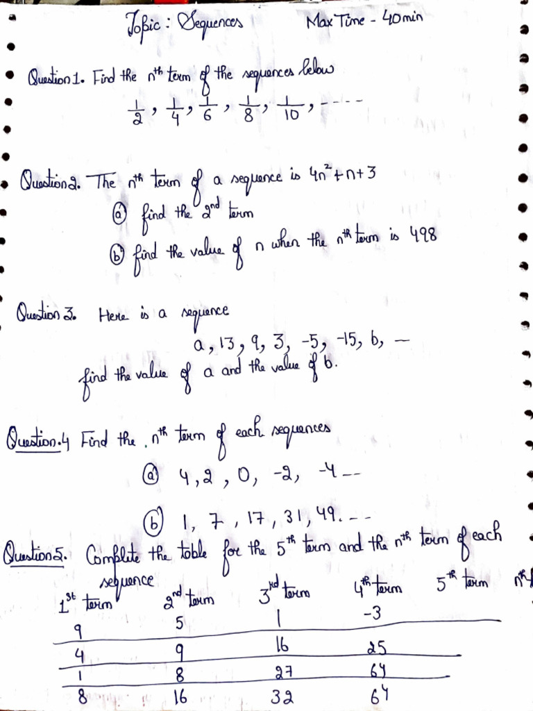 Sequences Tution Test | PDF