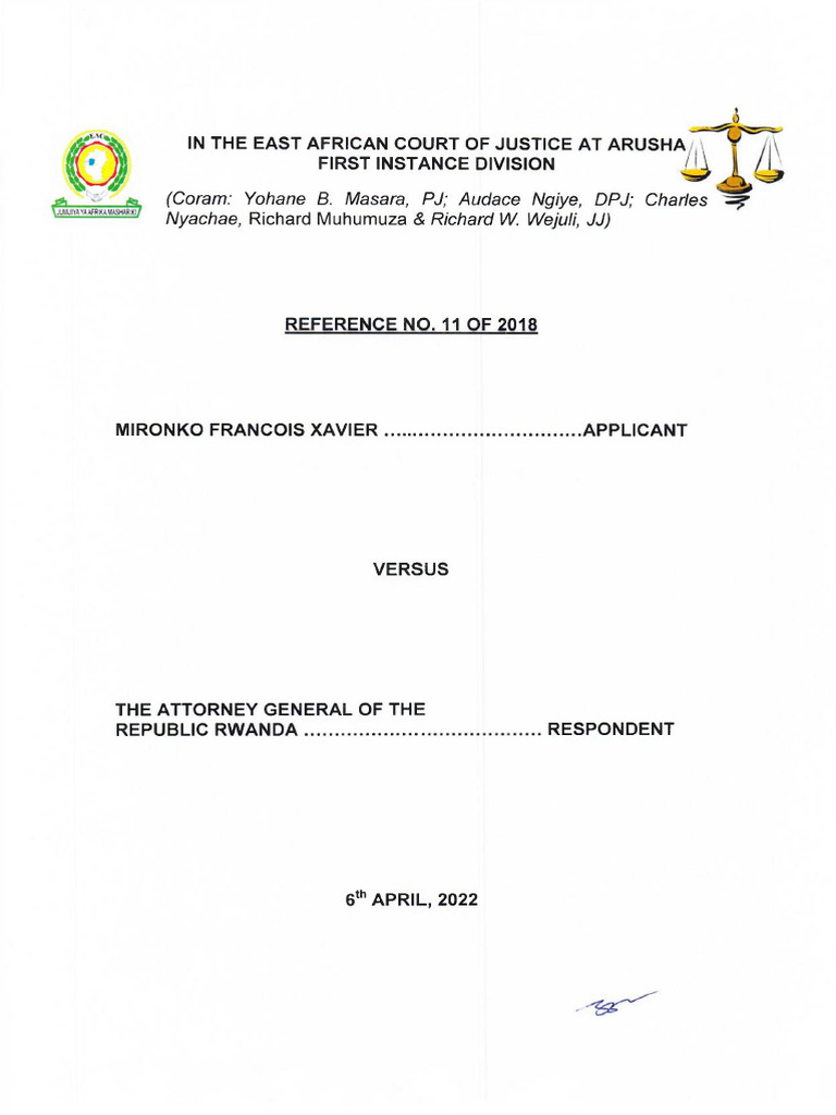 Xavier V Attorney General of The Republic of Rwanda Reference No11 of ...