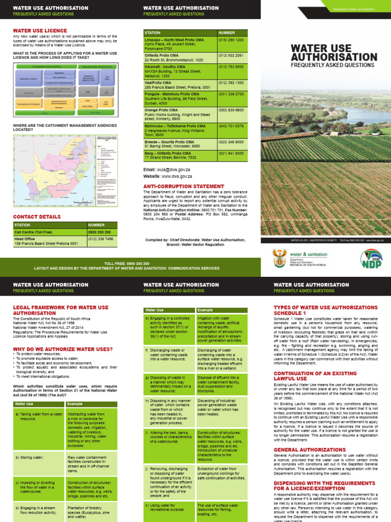 BROCHURE Water Use Lisence Outer | PDF | Water | Waste