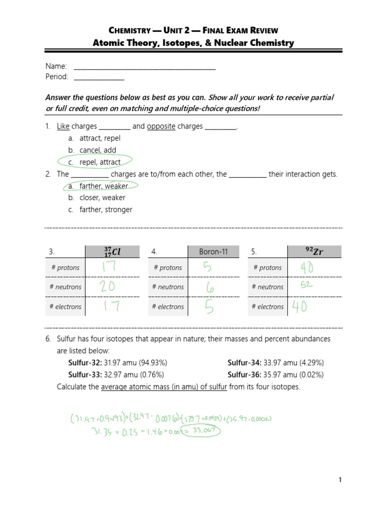 Calvin Mackey - U2 Final Exam Review - Atomic Theory, Isotopes ...