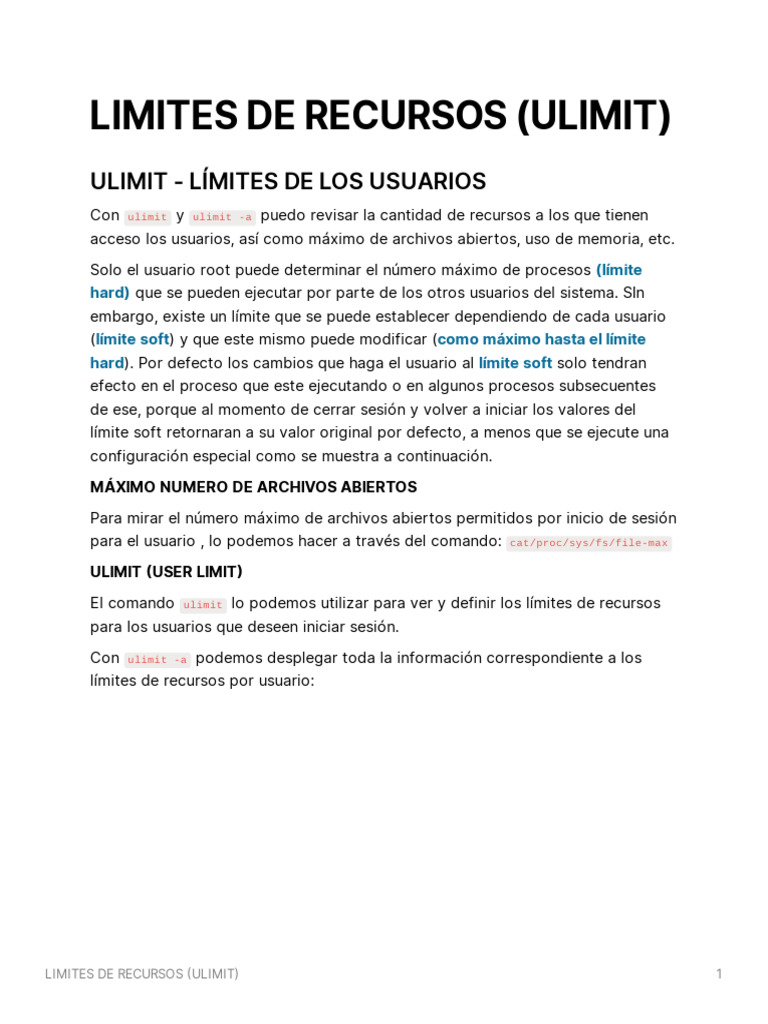 Limites de Recursos (Ulimit) | PDF | Archivo de computadora | Informática