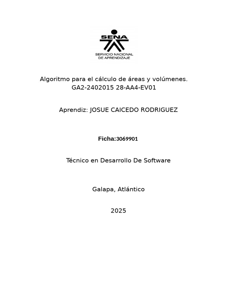 Algoritmo para El Calculo de Areas y Volumenes Ga2 2402015 28 Aa4 Ev01 | PDF | Algoritmos ...