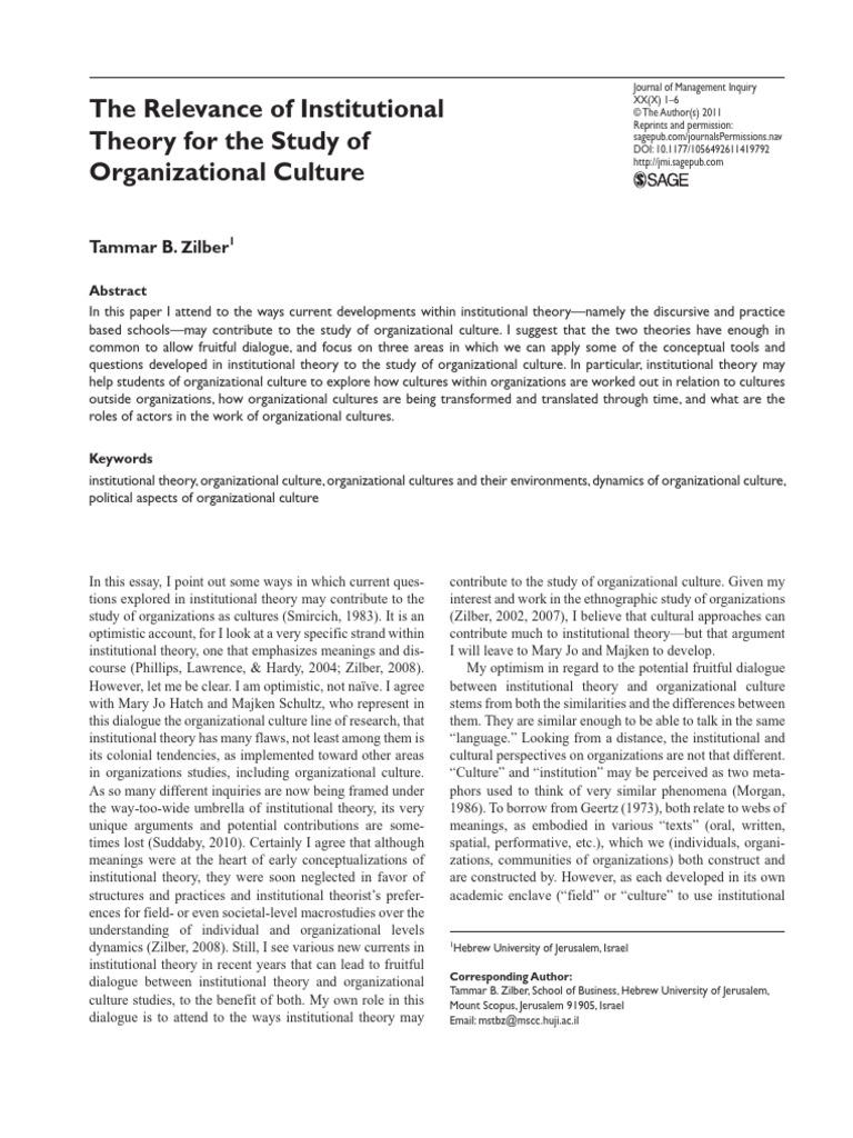A Relevância Da Teoria Institucional para o Estudo Da Cultura ...