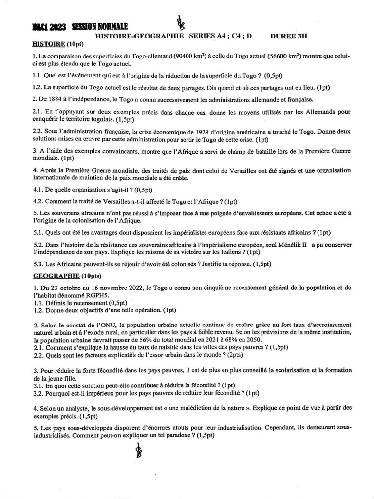 HG - Bac 1 - 2023 | PDF