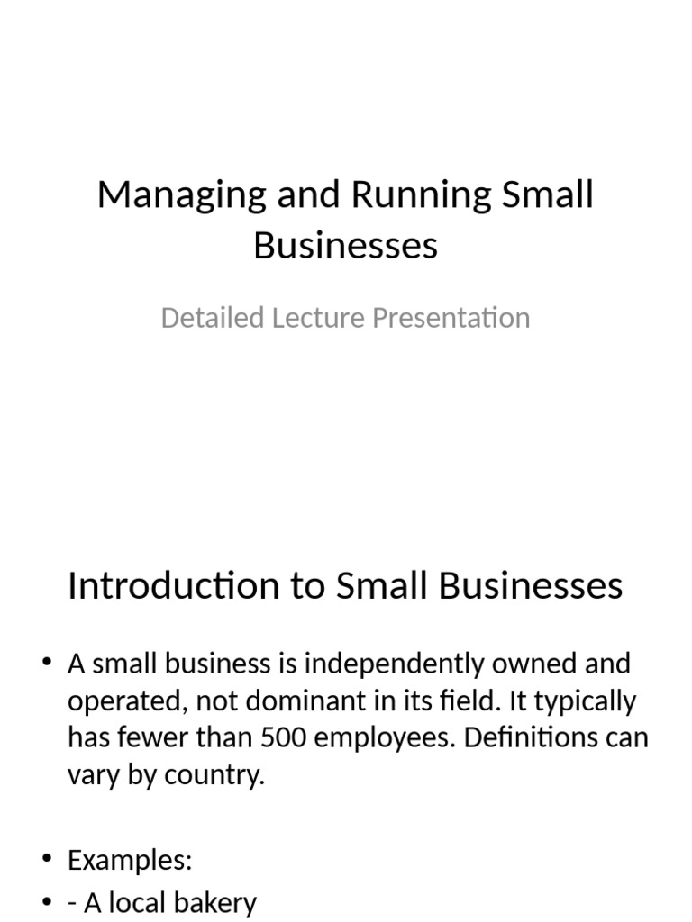 Detailed Managing Small Businesses Lecture | PDF