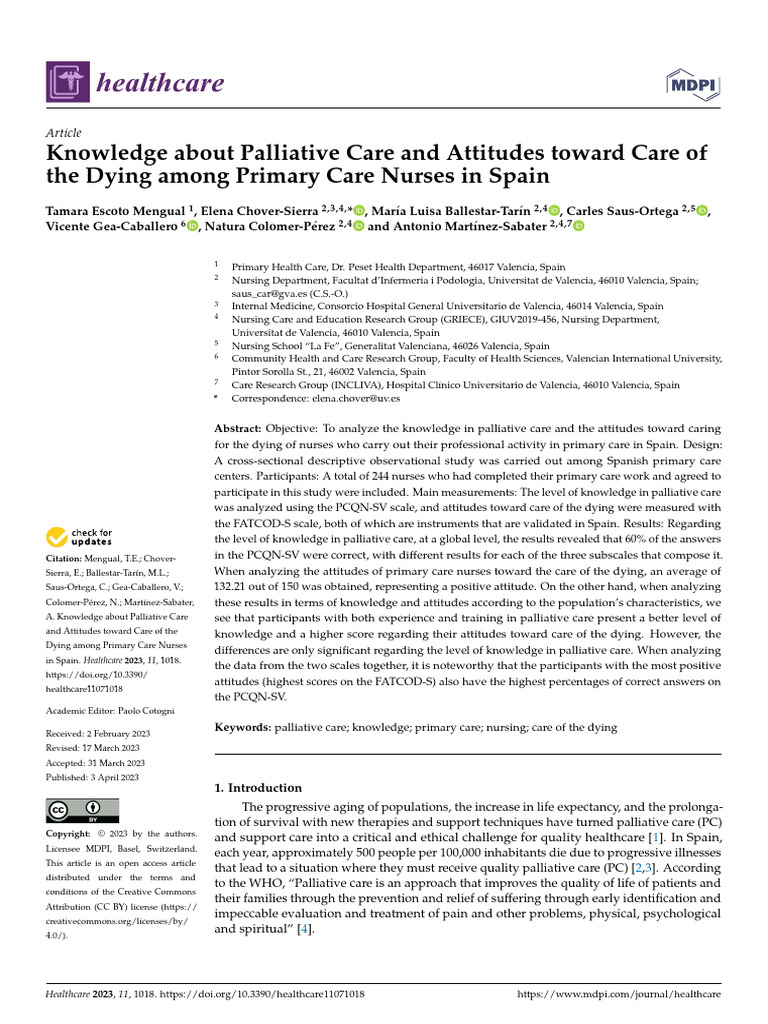 2023 - Knowledge About Palliative Care and Attitudes Toward Care of | PDF | End Of Life Care ...