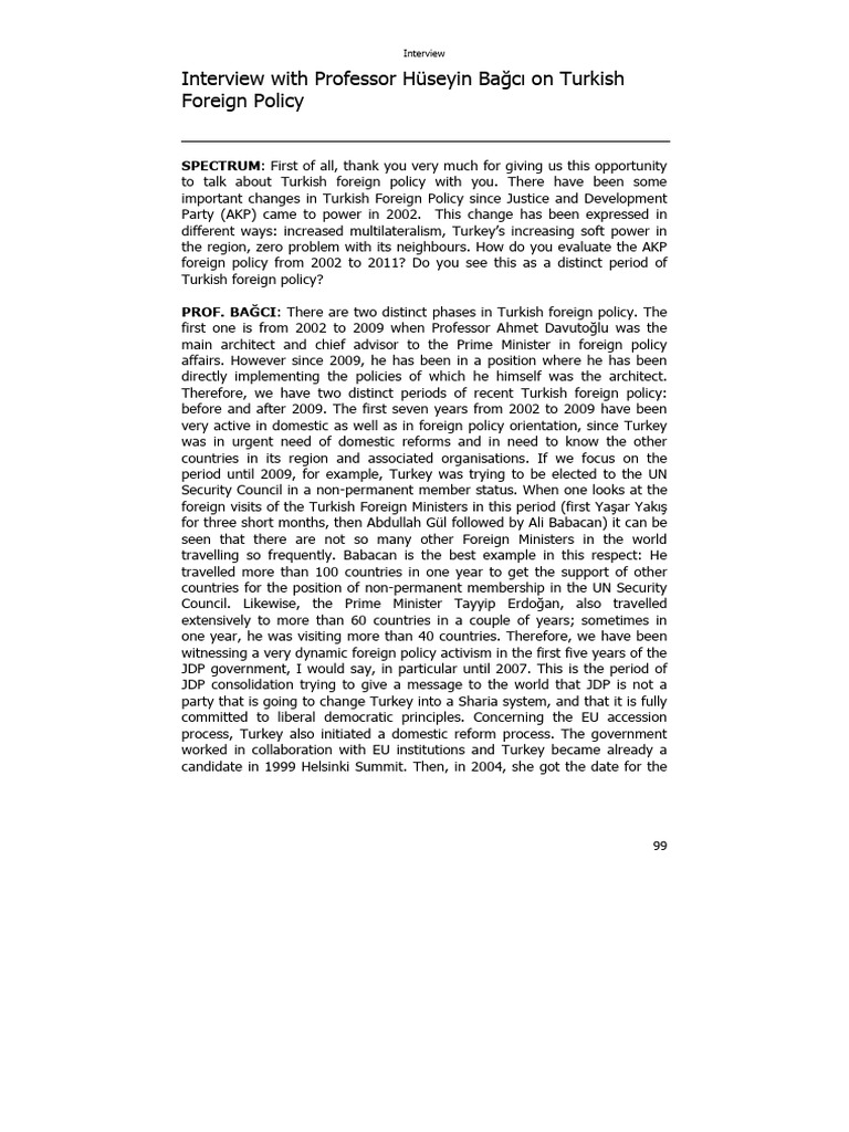 Interview With Professor H - Seyin Ba - C - On Turkish Foreign Policy (#388522) - 417043 | PDF ...