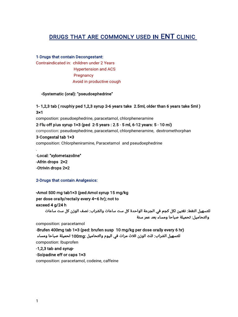 ENT Drugs and Notes For INTERNS-1 | PDF | Clinical Medicine | Drugs