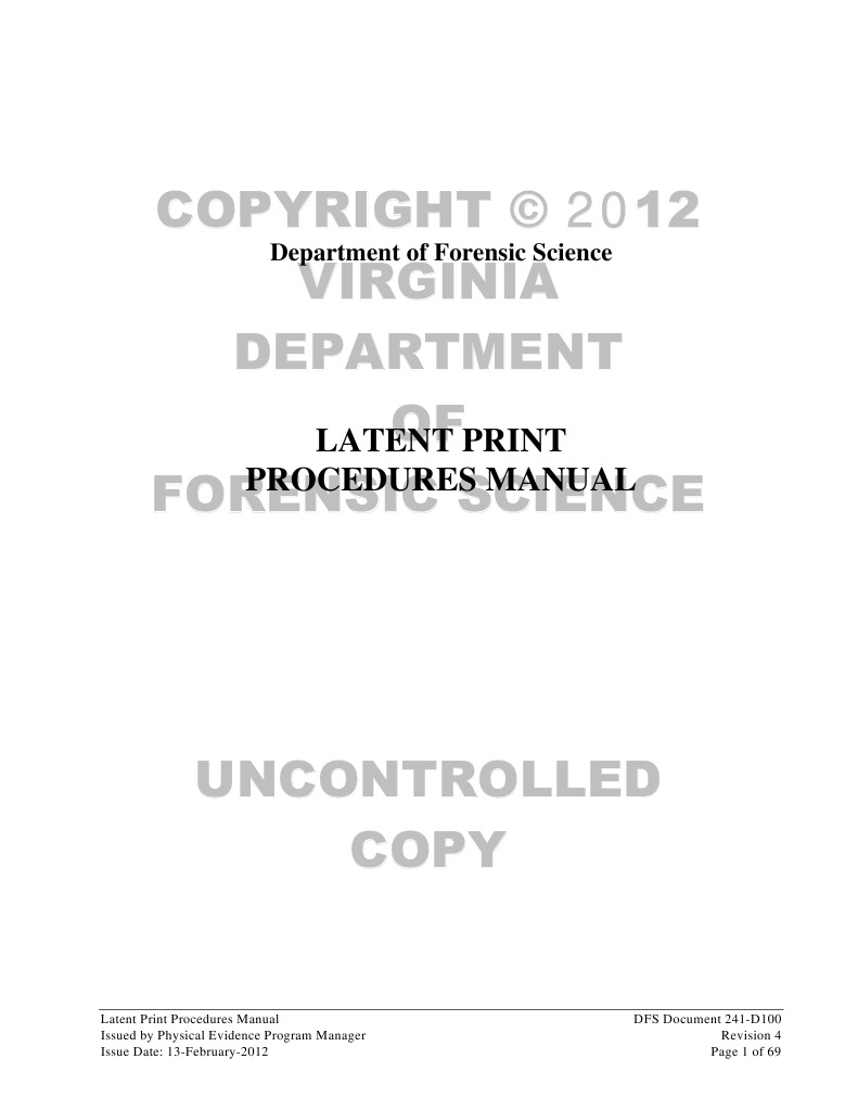 Latent Print Procedures Manual | PDF | Fingerprint | Ethanol
