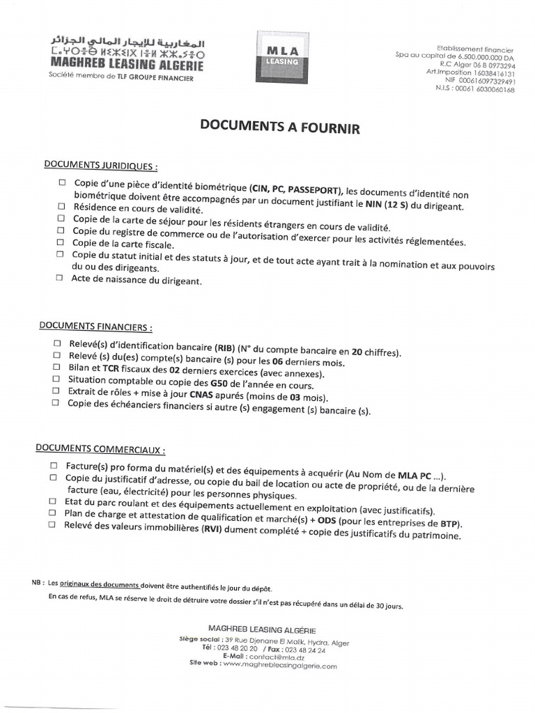 Documents A Fournir | PDF