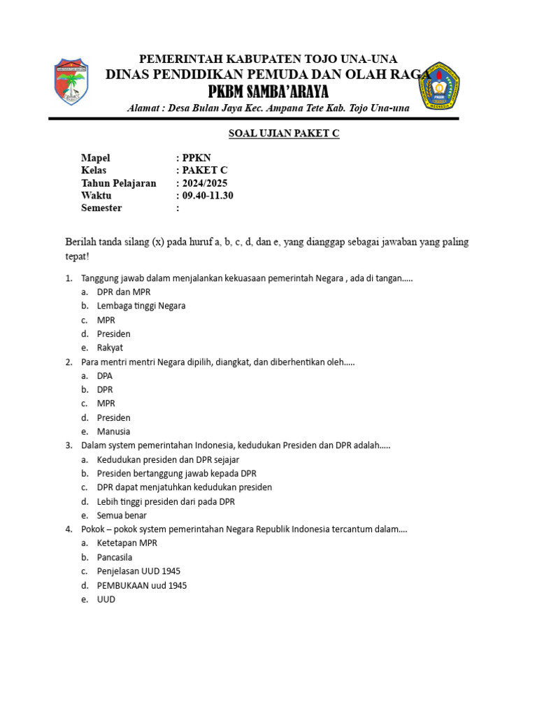 soal ujian pkn sma | PDF