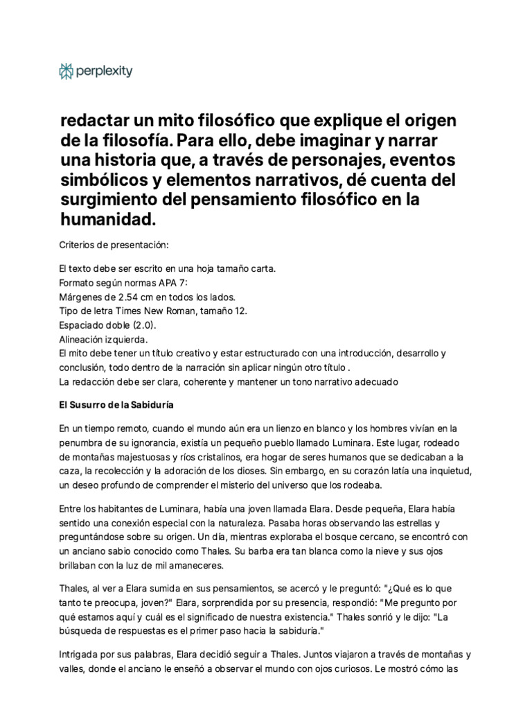 Redactar Un Mito Filosófico Que Explique El Origen | PDF