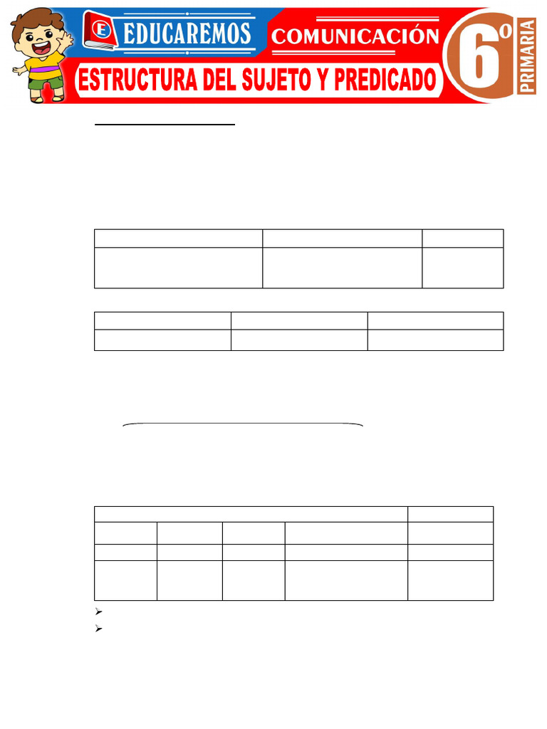 Estructura de Sujeto y Predicado 6° Primaria | PDF | Verbo | Asunto ...