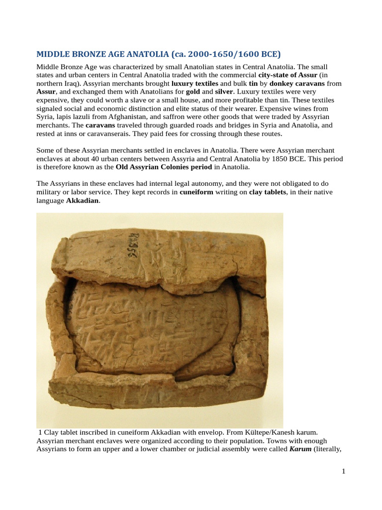 Middle Bronze Age Anatolia Outline | PDF | Assyria | Anatolia