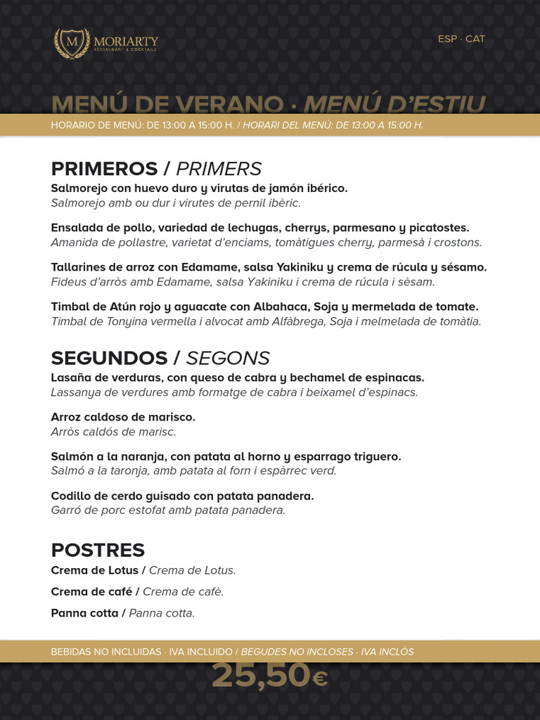 Menu Moriarty | PDF