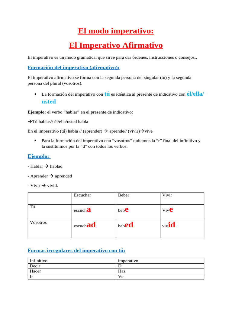 El Modo Imperativo 4ème | PDF