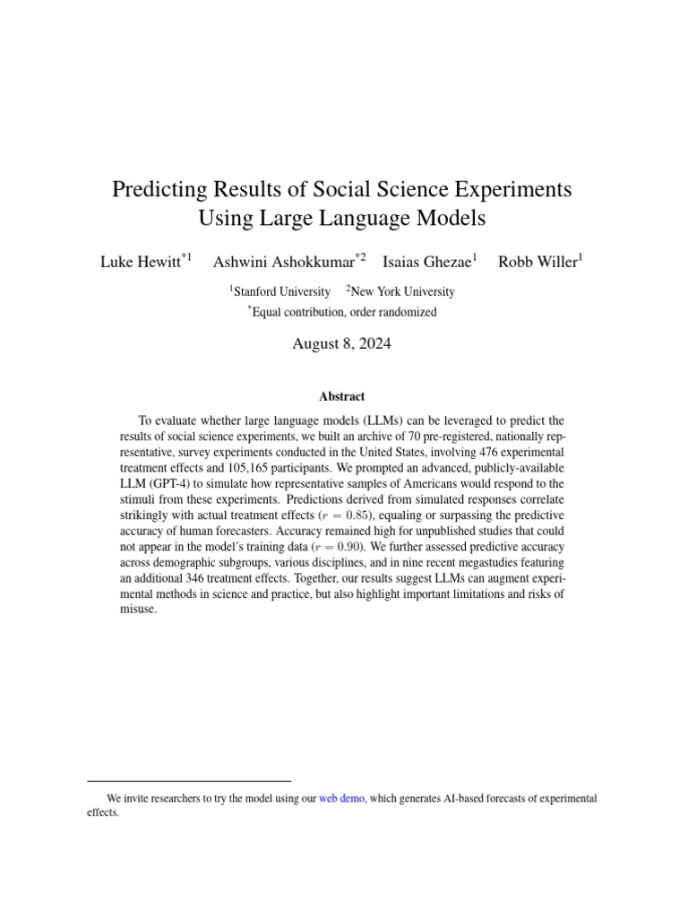 Predicting Results of Social Science Experiments Using Large Language Models | PDF | Experiment ...