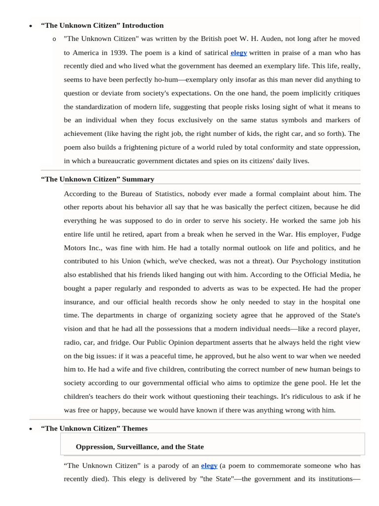 Summary of Unknown Citizen | PDF