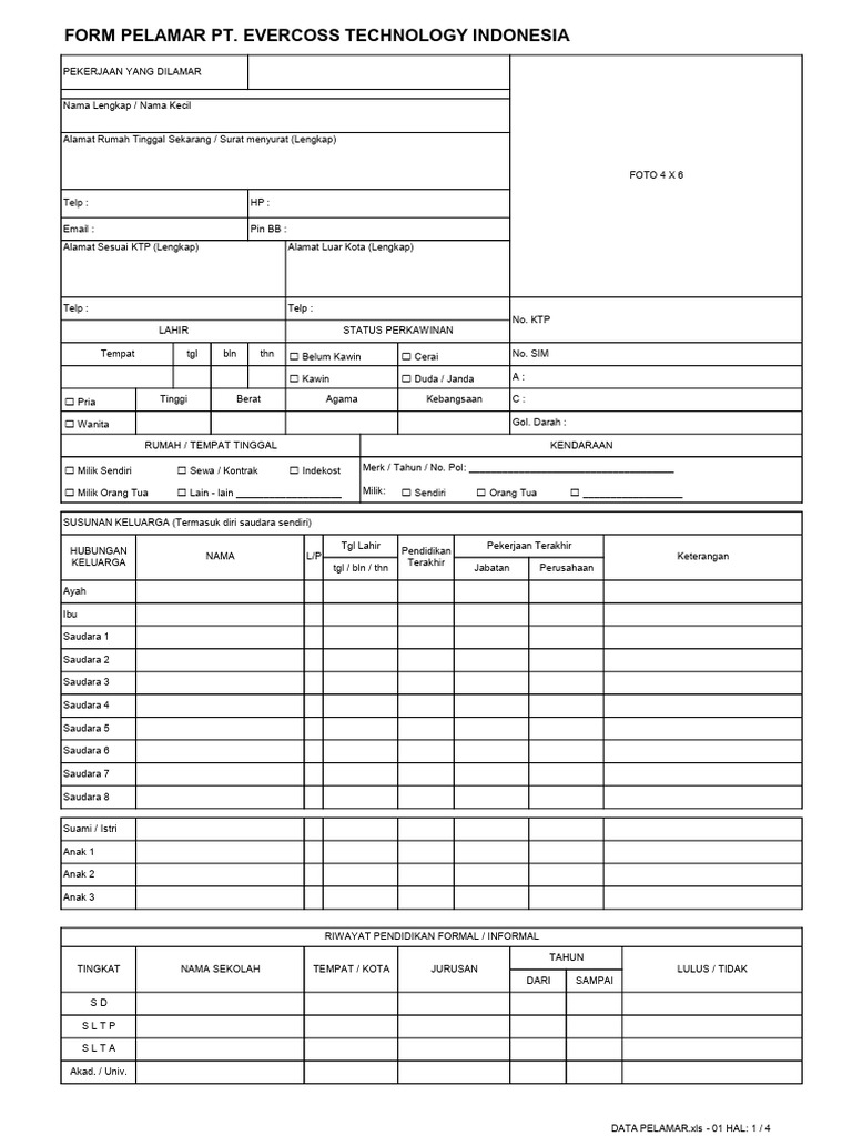 Form Data Pelamar | PDF