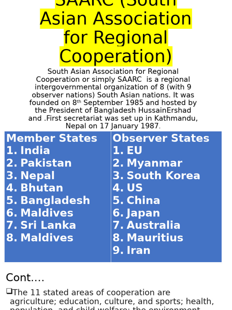 SAARC (South Asian Association For Regional Cooperation) | PDF ...