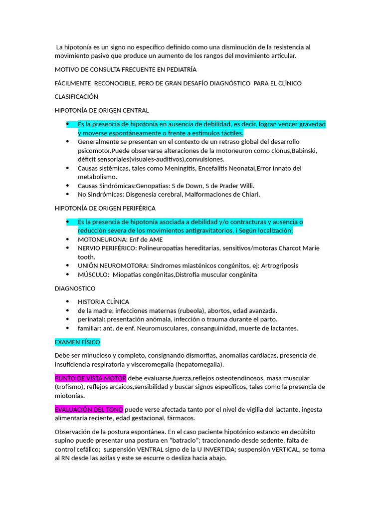 Hipotonía en Pediatría: Diagnóstico y Tratamiento | PDF | Medicina ...